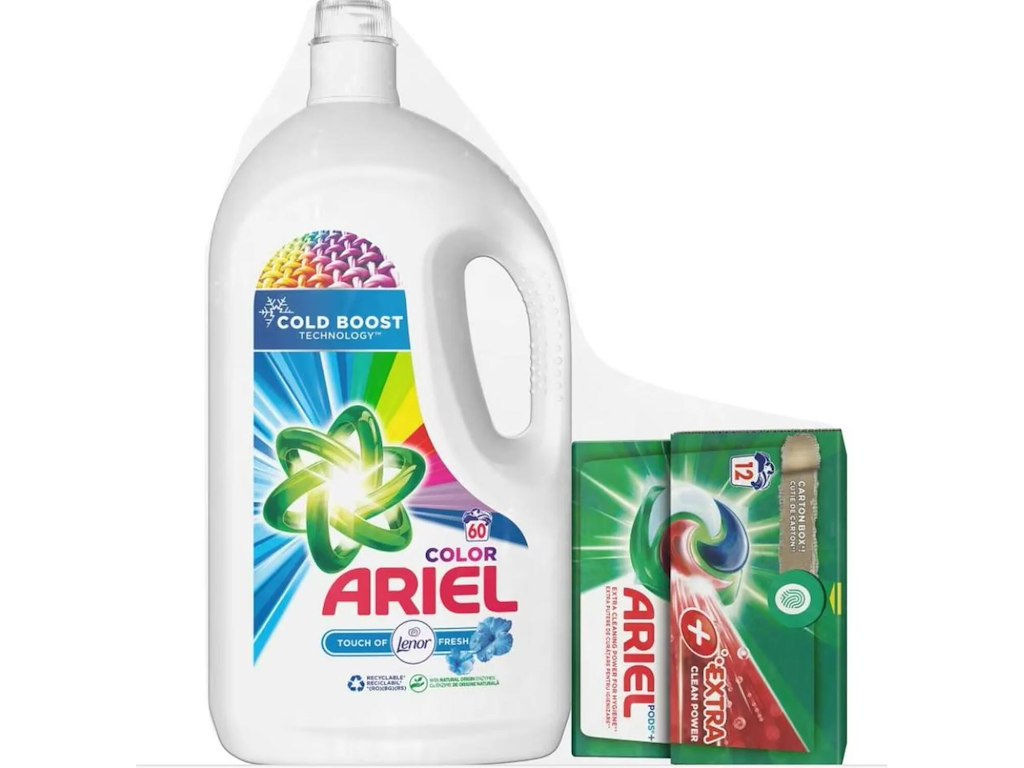 Ariel Tečni deterdžent 60 pranja + Deterdžent za pranje veša u kapsulama 12 komada