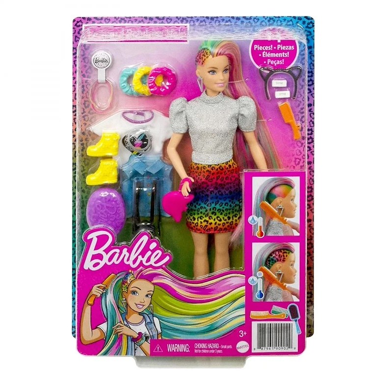 BARBIE LUTKA LEOPARD RAINBOW HAIR