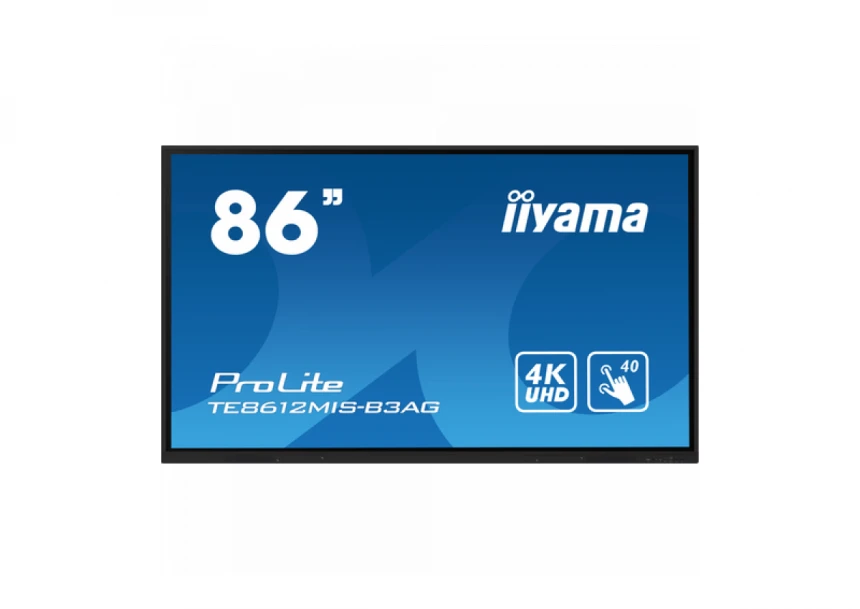 iiyama PROLITE TE8612MIS-B3AG 86" iiWare10 , Android 11, 40-Points PureTouch IR with zero bonding, 3840x2160, UHD VA panel, Metal Housing, Fan-less, Speakers 2x 16W front, VGA, HDMI 3x HDMI-out, U...