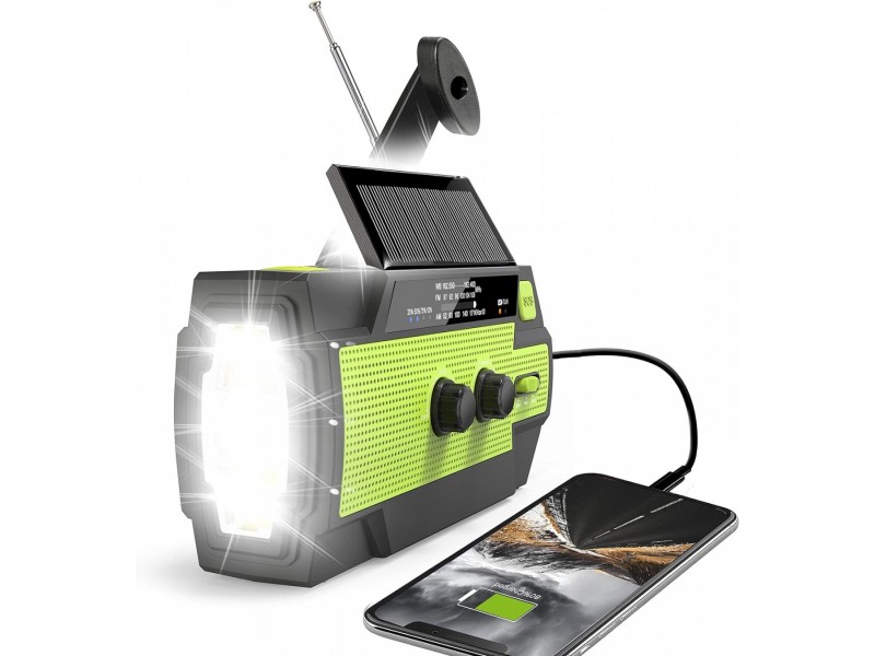 Solarni FM radio sa LED lampom 4000mAh baterija zeleni