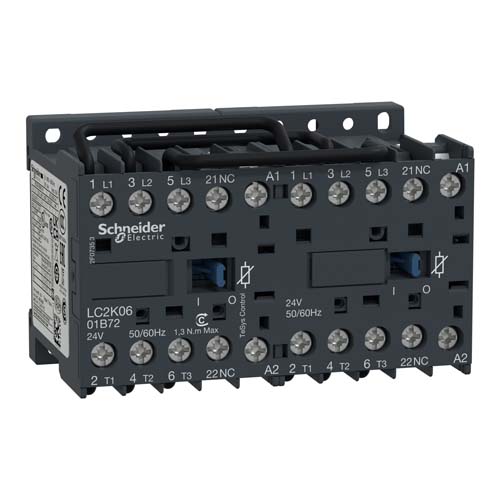 SE reversing Contactor TeSys K 3P AC-3/AC-3e440V 6A 1NC 230V AC coilwith integral suppression device