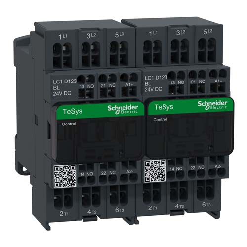 SE Reversing Contactor TeSys Deca 3P(3NO) AC-3 <=440V 12A 24V DC low consumption coil spring terminals