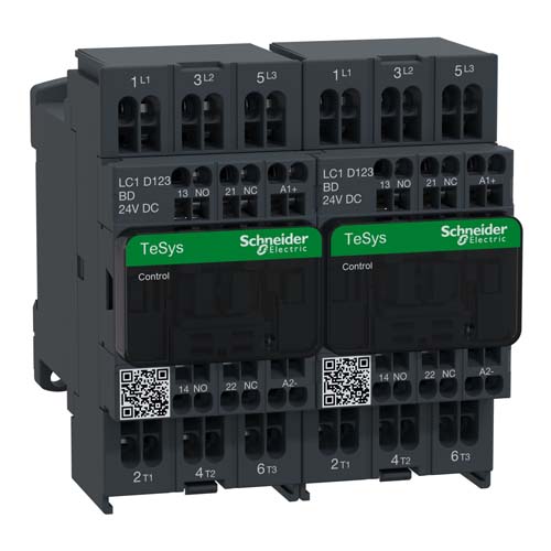 SE Reversing Contactor TeSys Deca 3P(3NO) AC-3 <=440V 12A 24V DC coil spring terminals