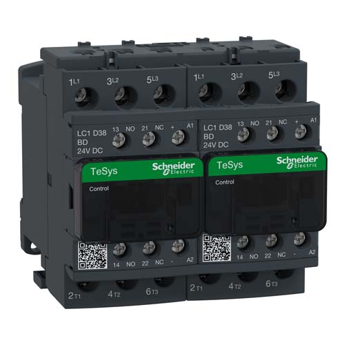 SE Reversing Contactor TeSys Deca 3P(3NO)AC-3 <=440V 38A24V DC coil screw clamp terminals