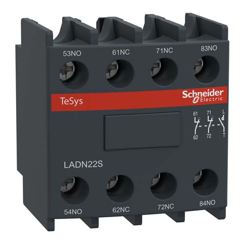 SE Auxiliary contact block TeSys Deca 2NO+2NC front mounting screw clamp terminals red front face