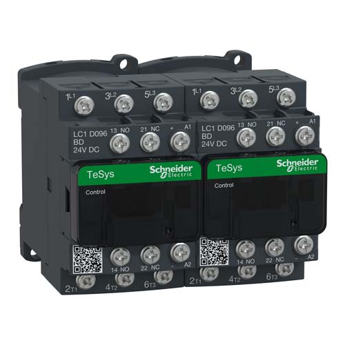 SE Reversing Contactor TeSys Deca 3P(3NO) AC-3 <=440V 9A 24V DC coil lugs-ring terminals