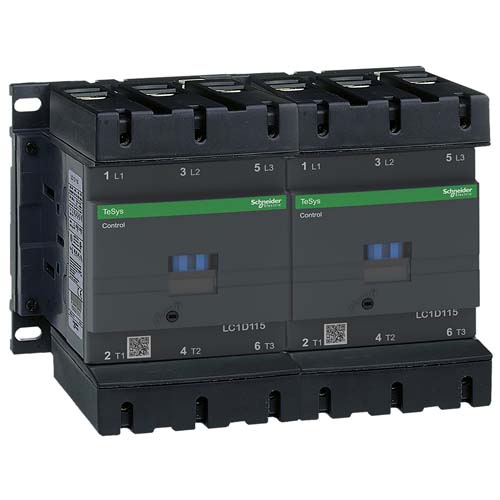 SE Reversing Contactor TeSys Deca 3P AC-3 <=440V 115 A 110V AC 50/60Hz coil lugs-ring terminals