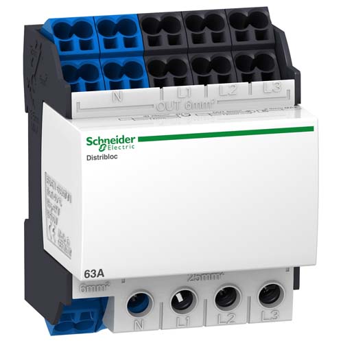 SE Distribution block Linergy DX 4P 63A 4 modules 24 holes quick connect bottom