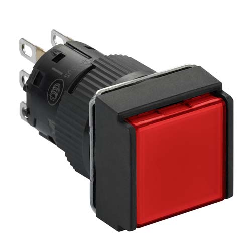 SE Illuminated monolithic push button Harmony XB6E square red flush 16mm spring return 24V DC 1CO