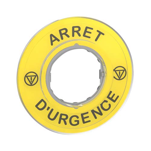 SE Legend holder 60mm for emergency stop Harmony XB4 plastic yellow marked ARRET D’URGENCE