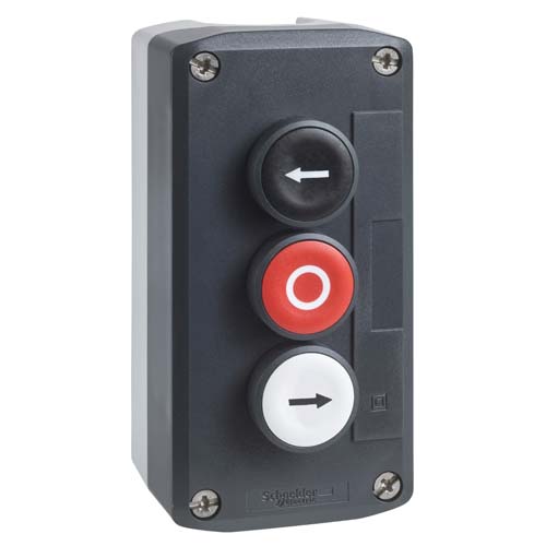 SE Control station Harmony plastic dark grey 1 white flush RIGHT ARROW 1 red flush O 1 black flush LEFT ARROW push buttons 22mm spring return