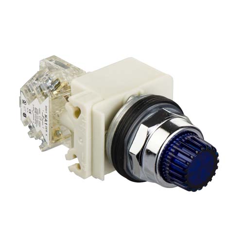 SE Illuminated push-button Harmony 9001K metal projecting blue 30mm spring return 24-28V 1 C/O