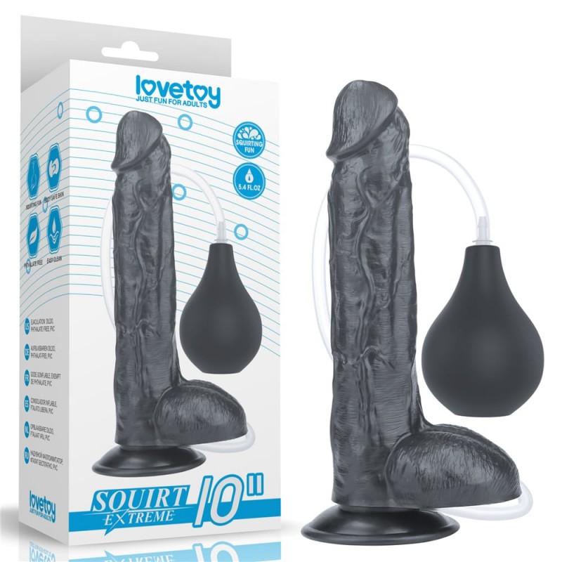 10'' Squirting Extreme Dildo - Black : LVTOY00523/ 6562