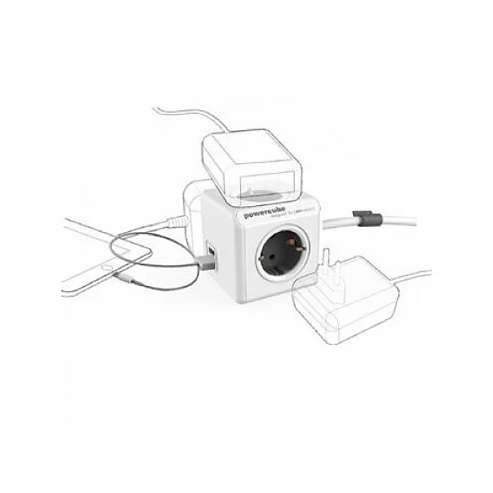 ALLOCACOC POWERCUBE EXTENDED USB 4XSCHUKO + DUAL USB, KABL DUŽ.1,5M, SIVA CENA