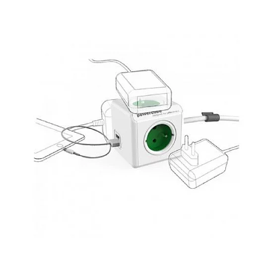 ALLOCACOC POWERCUBE EXTENDED USB 4XSCHUKO + DUAL USB, KABL DUŽ.1.5M, ZELENA CENA