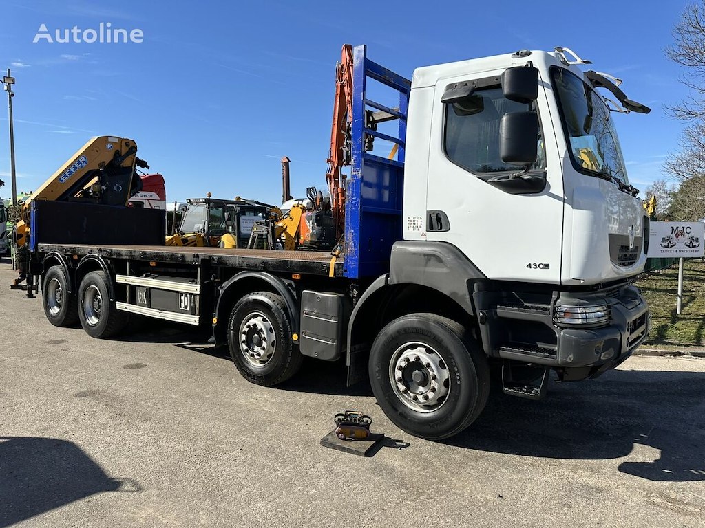 Renault KERAX 430 DXI 8x4 + CRANE EFFER 305/6S - 7m20 PLATFORM - 5/6F RO kamion s ravnom platformom