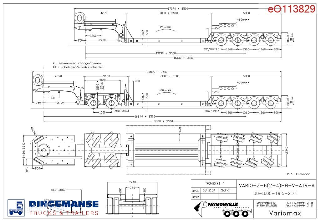 Faymonville 6-axle (2+4) lowbed trailer VARIO-Z-6 / extendable 10.3 m / 102 poluprikolica sa niskom platformom