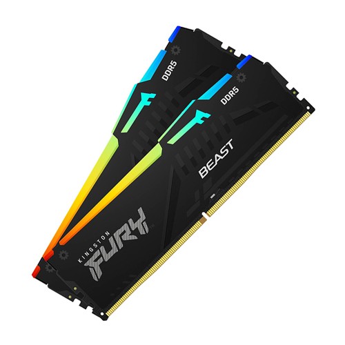 Kingston 64GB (2x32GB) DDR5 6400MT/s CL32 FURY Beast Black RGB XMP DIMM memorija | KF564C32BBAK2-64