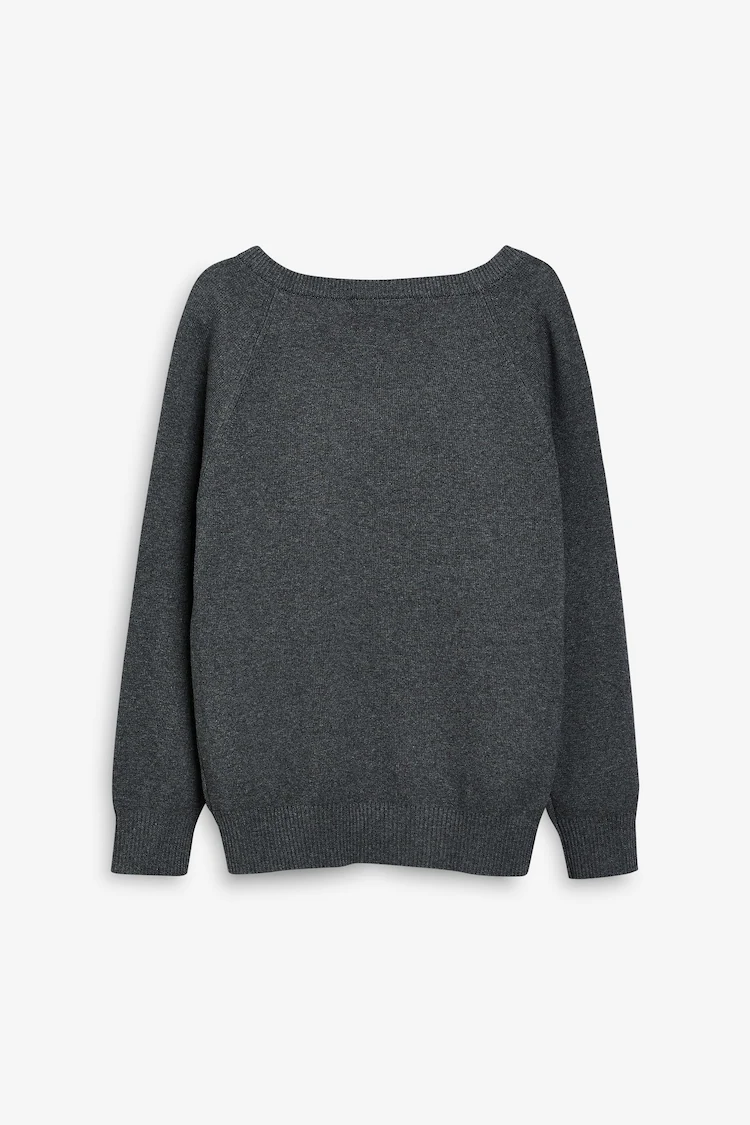 Grey Knitted V-Neck School Jumper (3-16yrs)