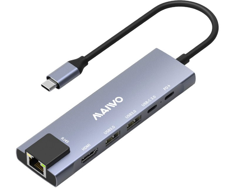 MAIWO - USB 3.1 Tup-C 6 u 1 adapter USB3.0+HDMI+USB C PD+USB C DATA+RJ45, KH06RH