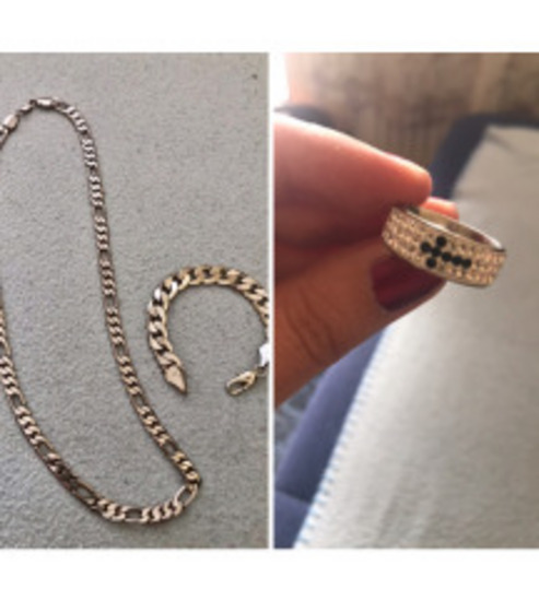 Ogrlica, narukvica i prsten srebrne boje, unisex