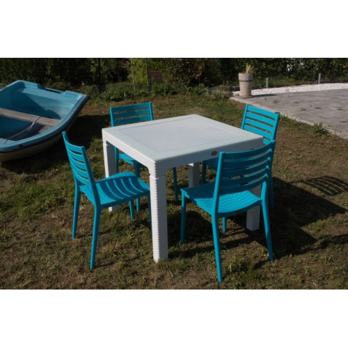 Baštenski set ZARA 4 stolice i sto sa staklom 90x90 belo plavi