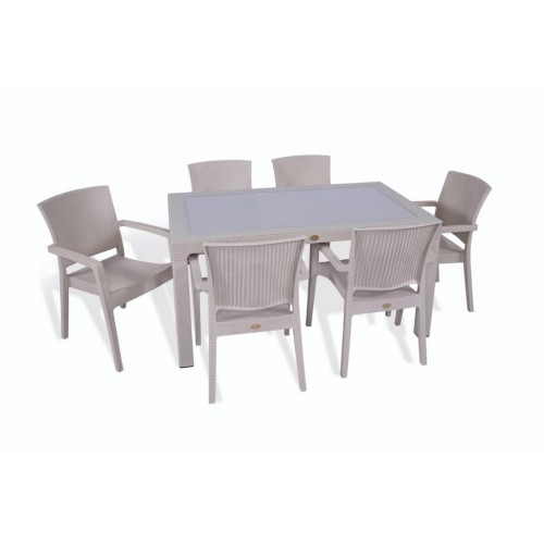 Bastenski set ZEUGMA 6 stolice i sto 150x90 sa staklom Cappuccino