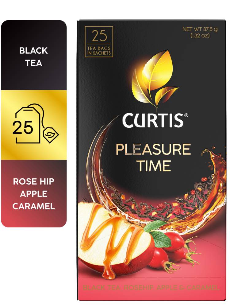 CURTIS Pleasure Time - Crni čaj sa komadićima jabuke, šipurkom, aromom pitaje i karamele, 25x1,5g