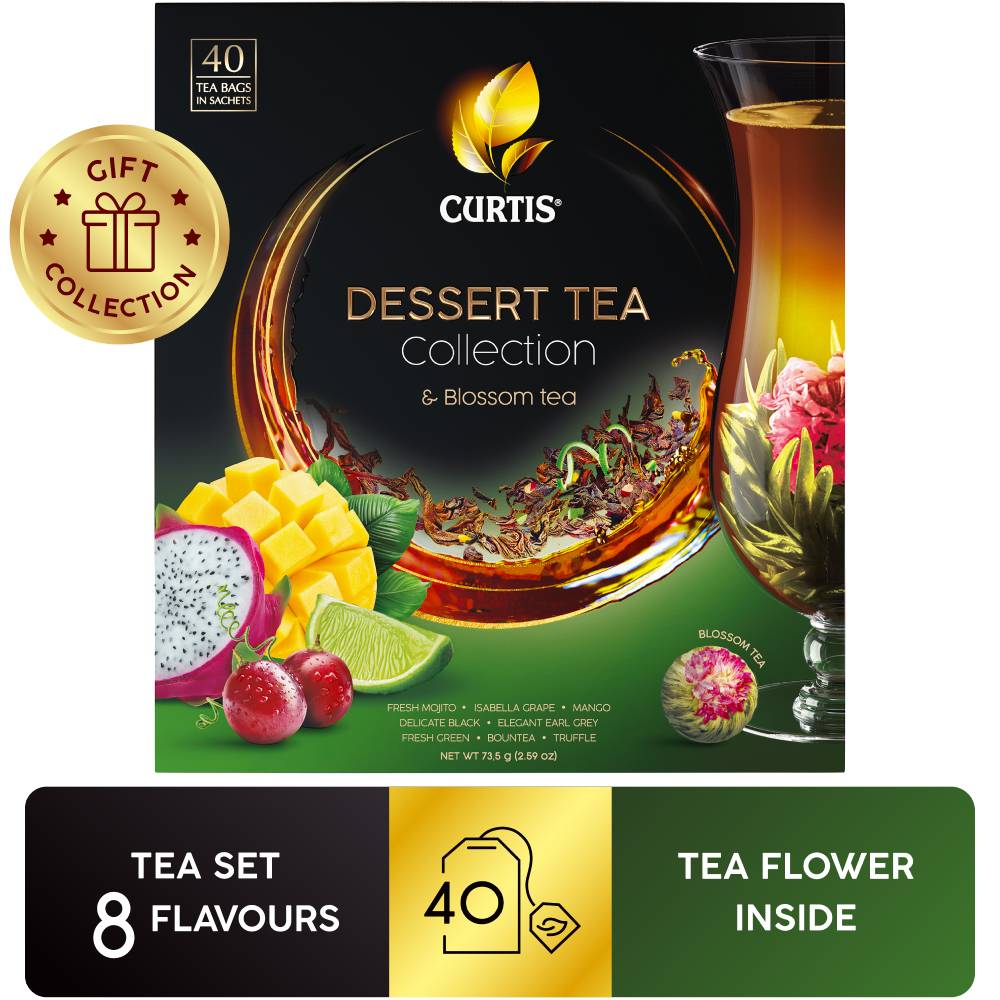 CURTIS Dessert Tea Collection & Blossom Tea - Kombinacija čajeva, 8 ukusa plus čaj u obliku cveta, 40 kesica, 73,5g