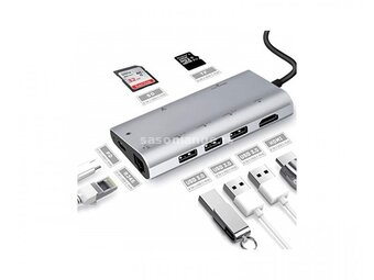 FAST ASIA Adapter-konvertor TIP C na 3xUSB3.0+HDMI 4K+2xSD/MICRO+RJ45+TIP C