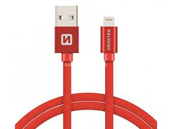 SWISSTEN Data kabl tekstil USB na iPhone 1.2m crveni