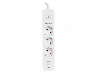 S-LINK Produžni kabal SPG03TC 3 utičnice 2XUSB 1X TIP-C beli 1.5M S-LINK, 37303 (18925)