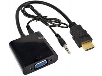 E-GREEN Adapter HDMI (M) - VGA D-sub (F) + Audio kabl 3.5mm (M/M) crni