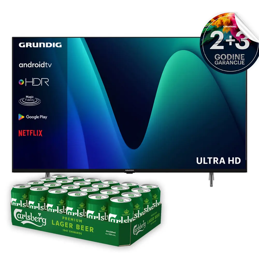 GRUNDIG Televizor 75GHU7800B, 75", Smart, LED + Carlsberg Pivo, 24 limenke