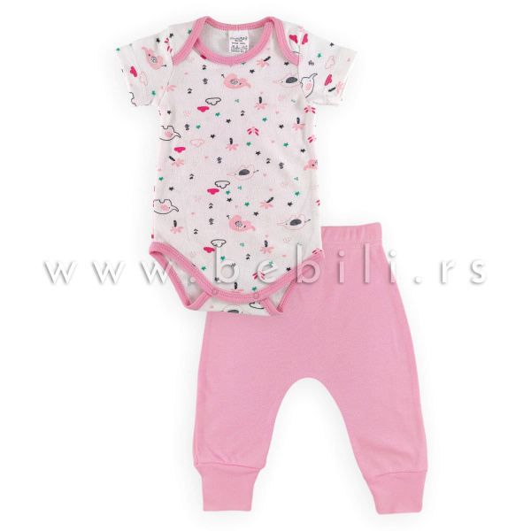 Ready Pamučni bebi set bodi i pantalone Roze