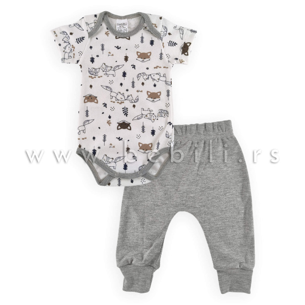 Ready Pamučni bebi set bodi i pantalone Siva