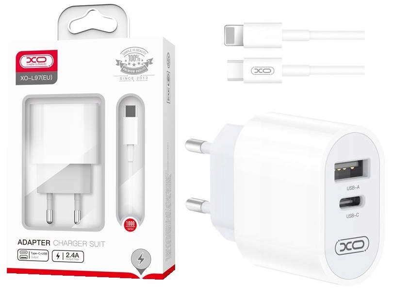 XO Kućni punjač L97 USB lightning (Iphone) White/Bela