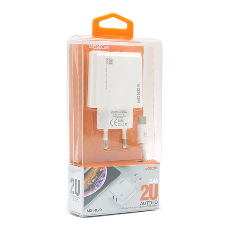 MOXOM Kućni punjač HC20 2xUSB 5V/2.4A micro USB kabl