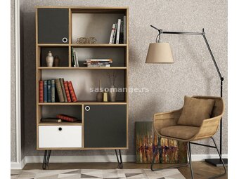 HANAH HOME Polica za knjige Karamel Walnut Anthracite