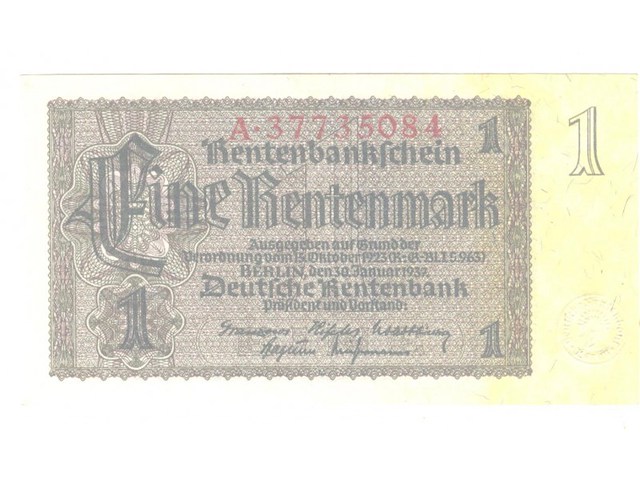 NEMAČKA 1 RENTENMARK 1937.  UNC