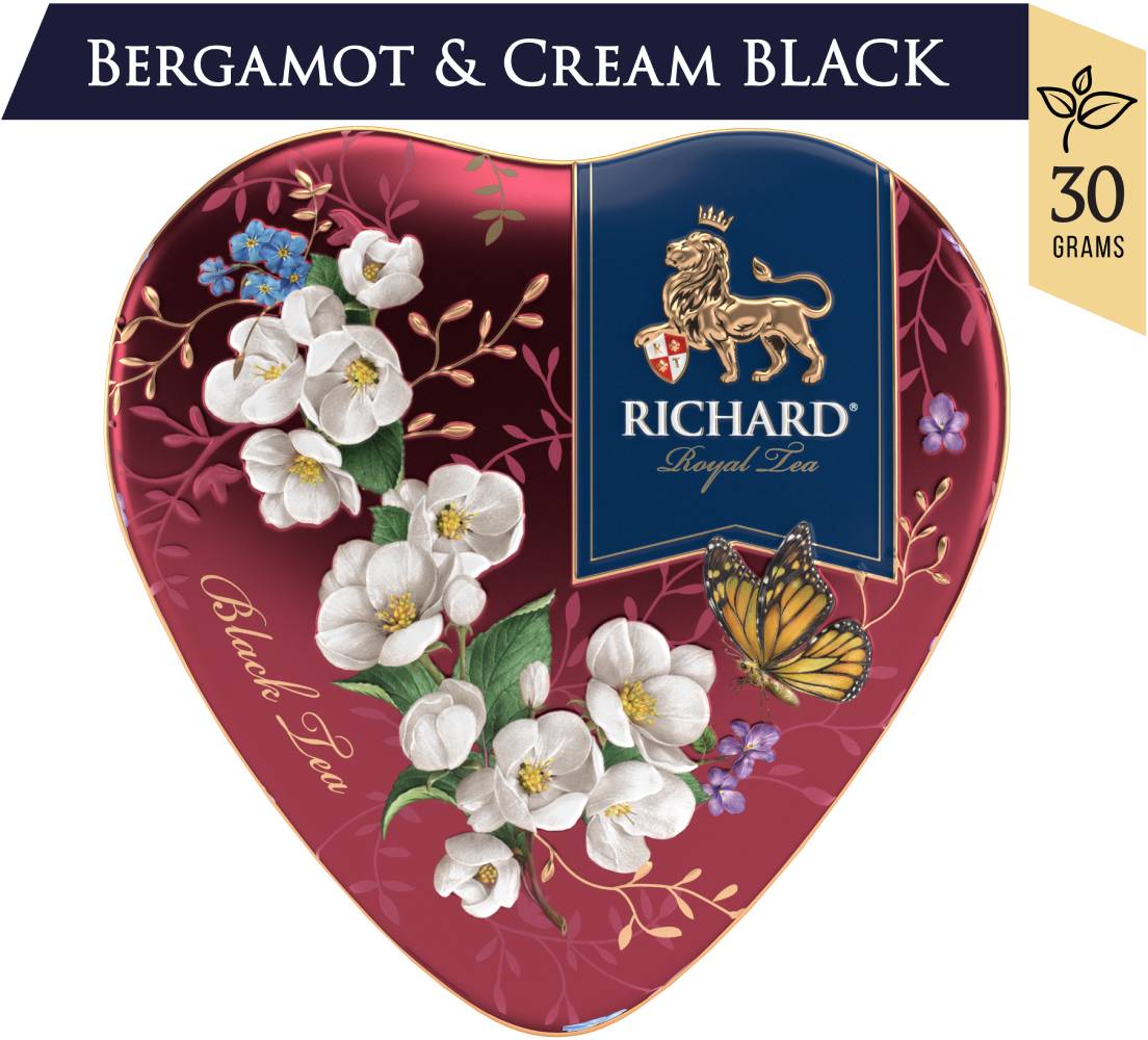 RICHARD Royal Heart - Crni cejlonski čaj krupnog lista, sa bergamotom, vanilom, narandžom i laticama ruže, 30g rinfuz, RED metalna kutija