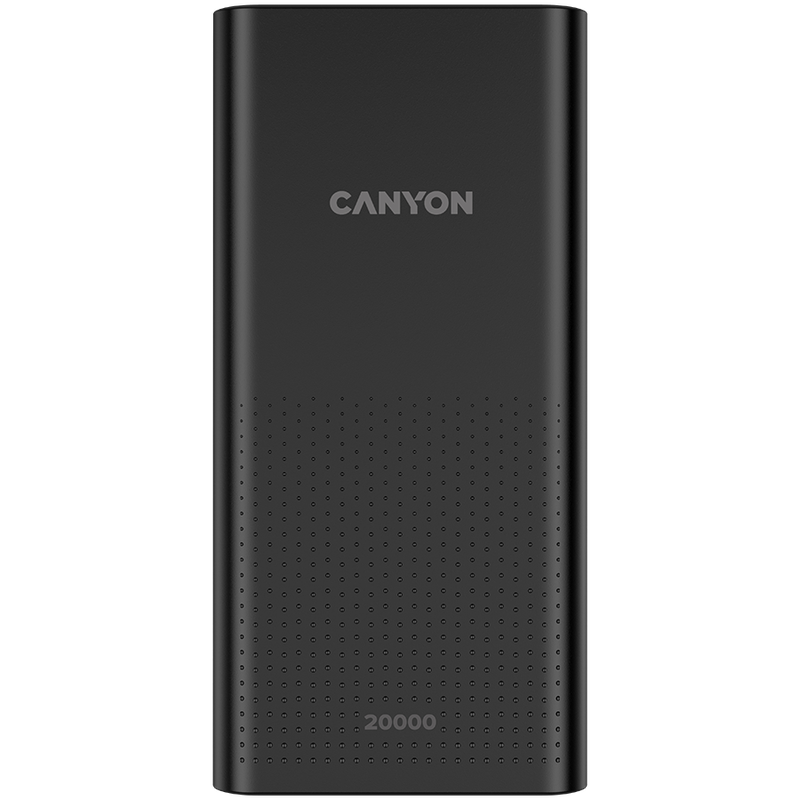 CANYON PB-2001, Power bank 20000mAh Li-poly battery, Input 5V/2A , Output 5V/2.1A(Max), 144*69*28.5mm, 0.440Kg, Black