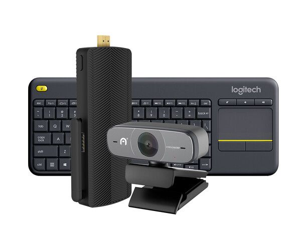 Azulle Access4 Fanless Mini PC Stick Windows 10 Pro Edition with Webcam & Logitech Keyboard Bundle