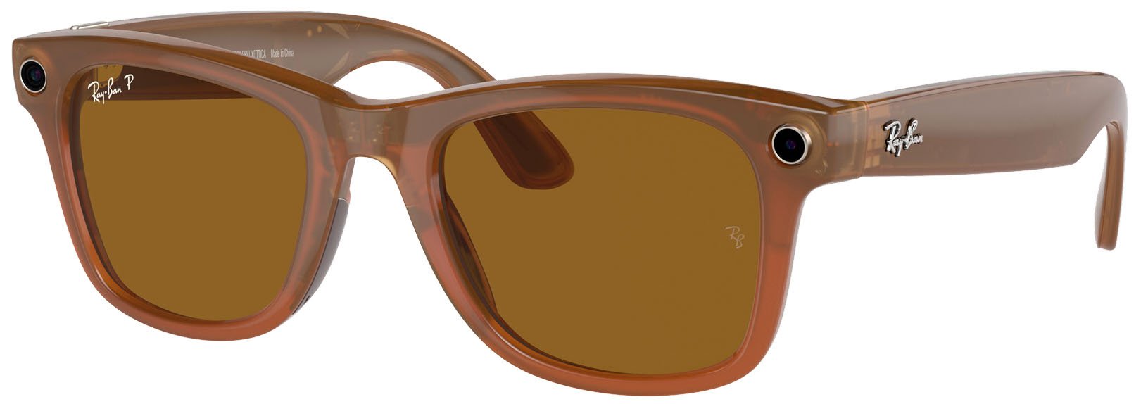 Ray-Ban Meta - Wayfarer (Large) Smart Bluetooth Audio Glasses - Shiny Caramel Transparent, Polarized Brown