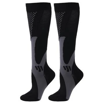 LONG COMPRESSION SOCKS FOR SPORTS, TRAVEL - S/M - BLACK