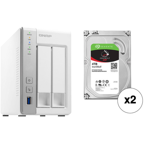 QNAP TS-231P 8TB 2-Bay NAS Enclosure Kit with Seagate NAS Drives (2 x 4TB)