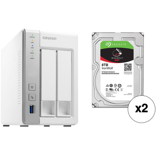 QNAP TS-231P 16TB 2-BAY NAS ENCLOSURE KIT WITH SEAGATE NAS DRIVES (2 X 8TB)