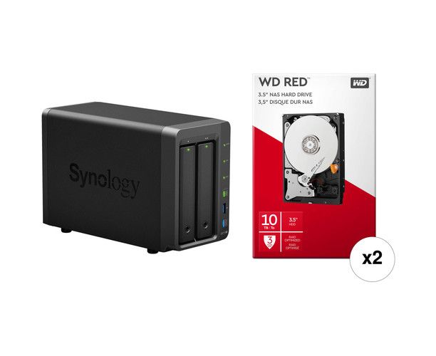 Synology DiskStation 20TB DS218play 2-Bay NAS Enclosure Kit with WD NAS Drives (2 x 10TB)