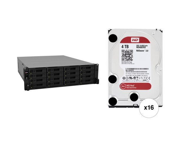 Synology RackStation RS2818RP+ 64TB 16-Bay NAS Enclosure Kit with WD NAS Drives (16 x 4TB)