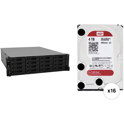 Synology RackStation RS2818RP+ 64TB 16-Bay NAS Enclosure Kit with WD NAS Drives (16 x 4TB)